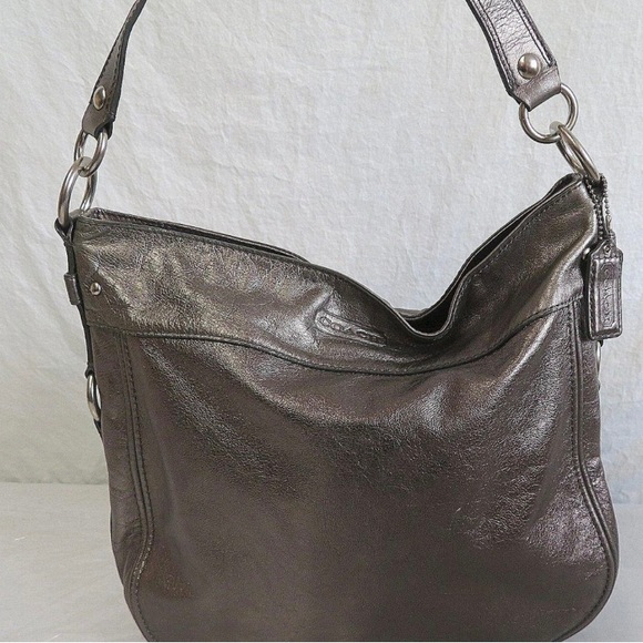 Coach | Bags | Coach Dark Grey Metallic Leather Crossbody Shoulder ...